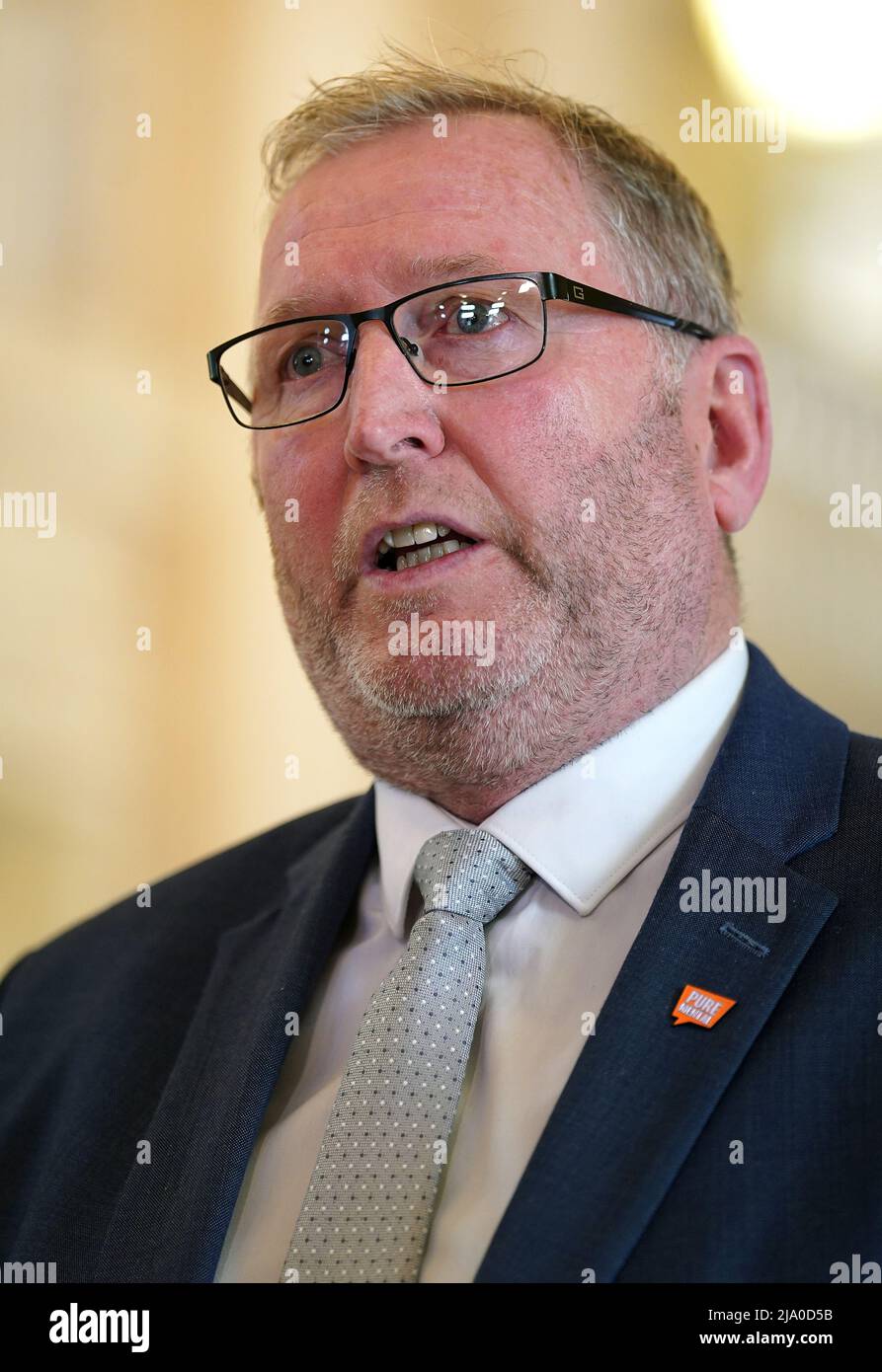 UUP leader Doug Beattie speaking to the media in the great hall ...