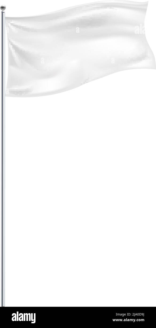 Realistic composition with isolated image of waving white flag on post ...