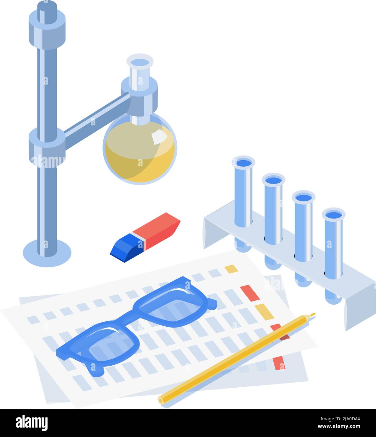 Isometric vaccination composition with view of test tubes glass vial ...