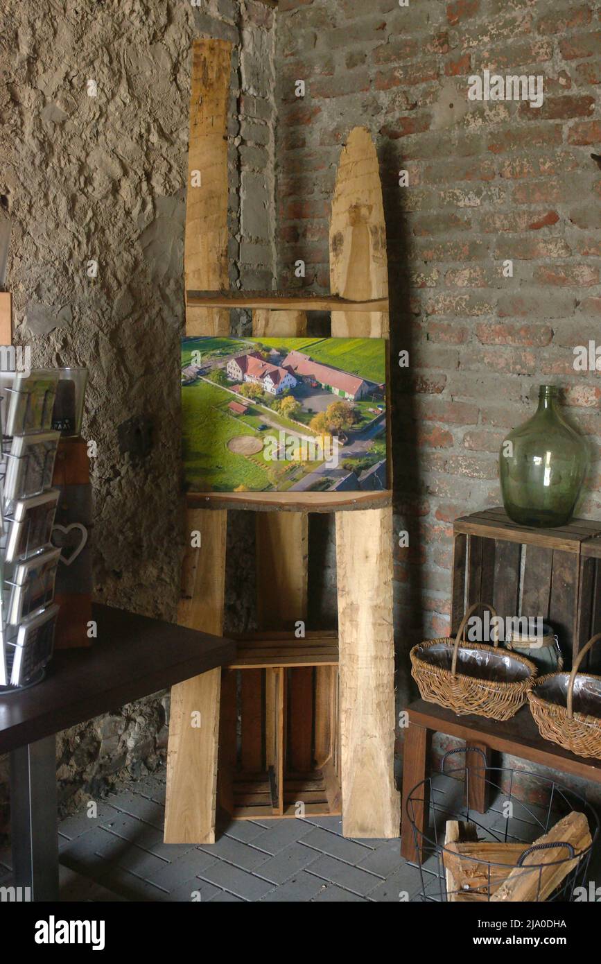 Farm shop picture of farm on wooden planks old building wall ante green ...
