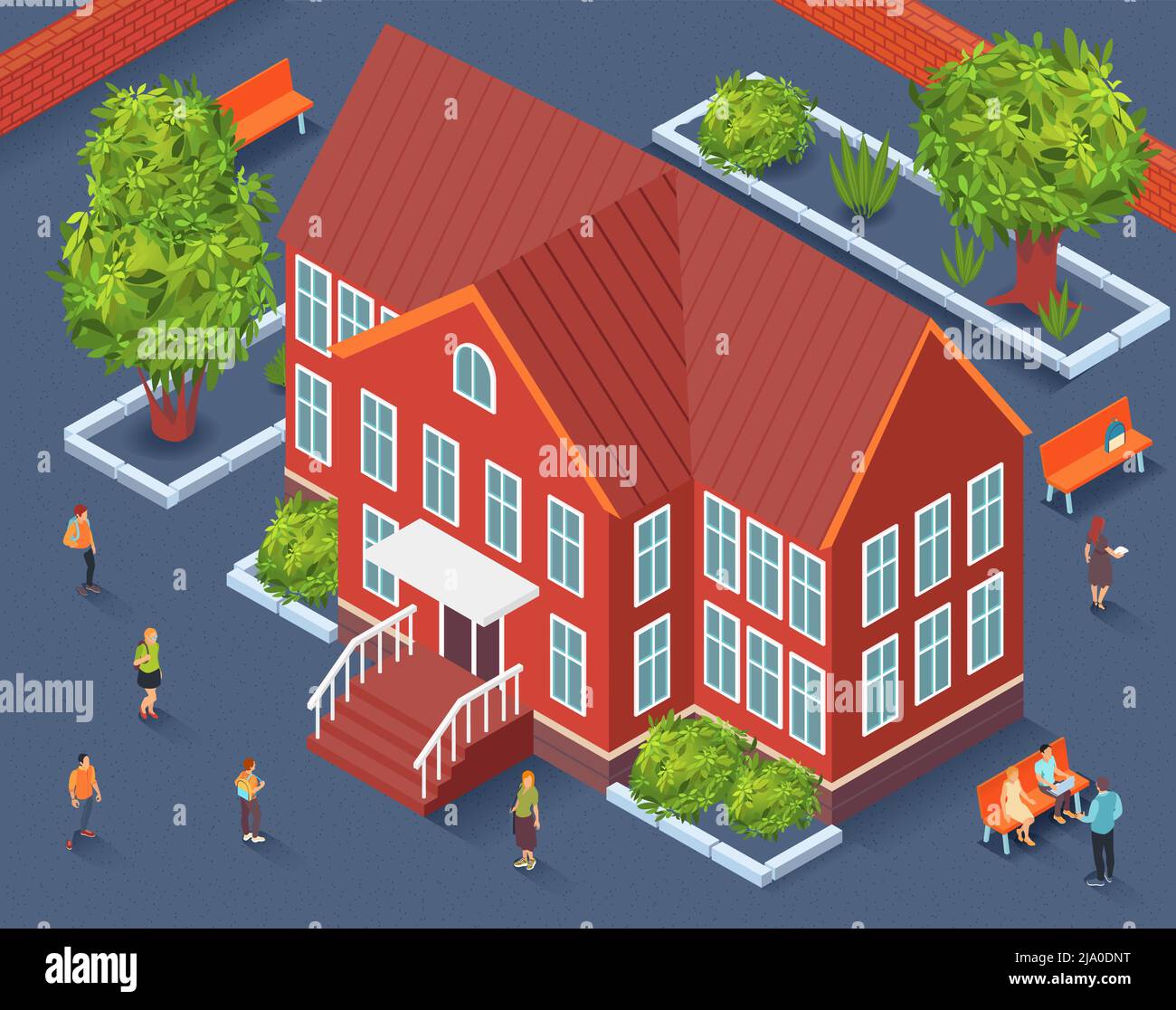 School territory isometric fragment of city constructor with school ...