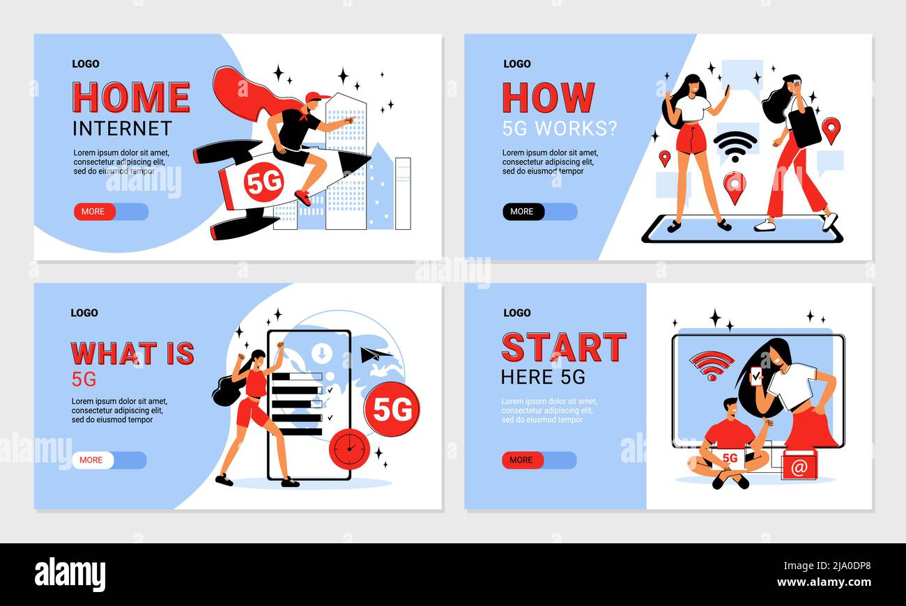 Set of flat home 5g internet horizontal banners with editable text ...