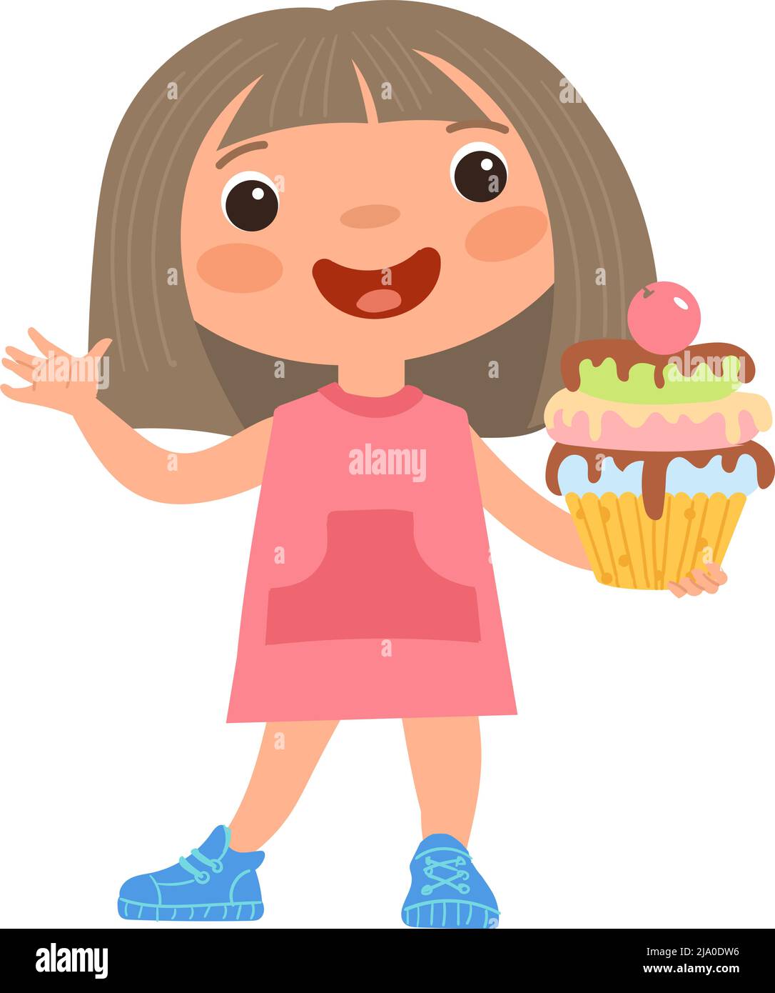 Girl holding cake cartoon Cut Out Stock Images & Pictures - Alamy