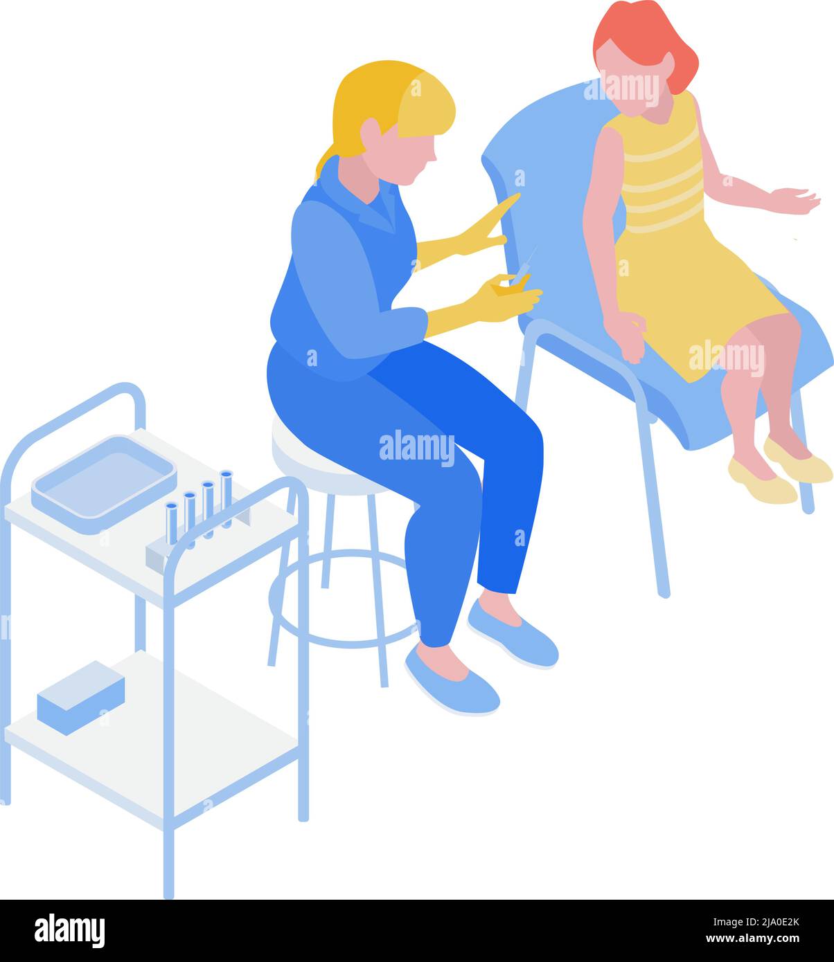 Isometric vaccination composition with medical specialist talking to ...