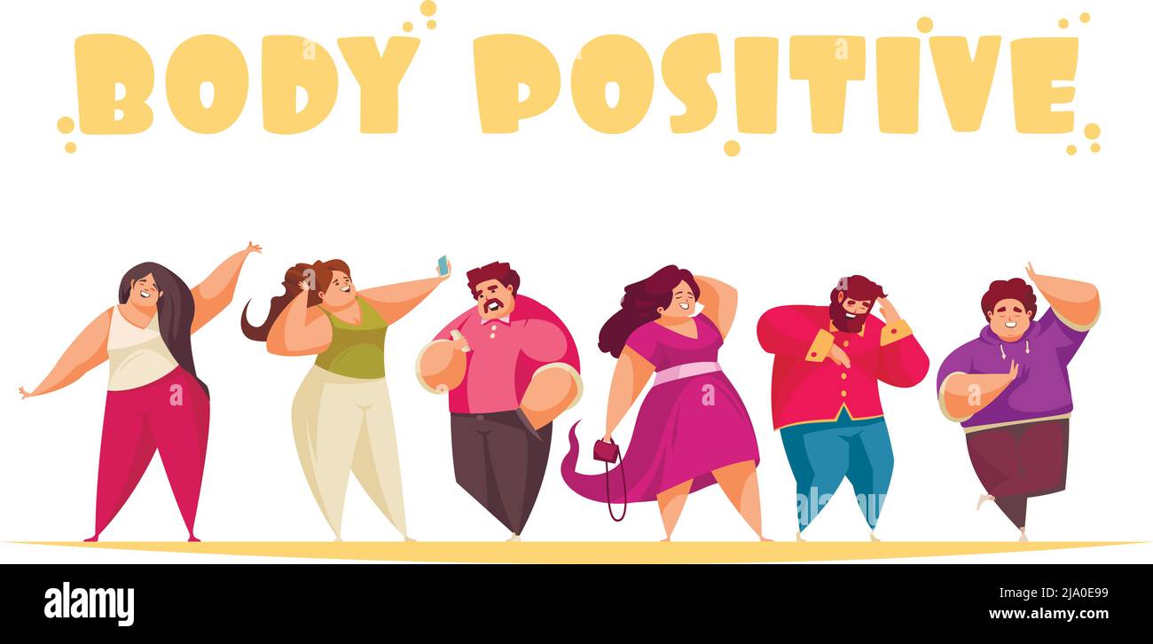 Body positive cartoon concept with plump happy human characters on ...