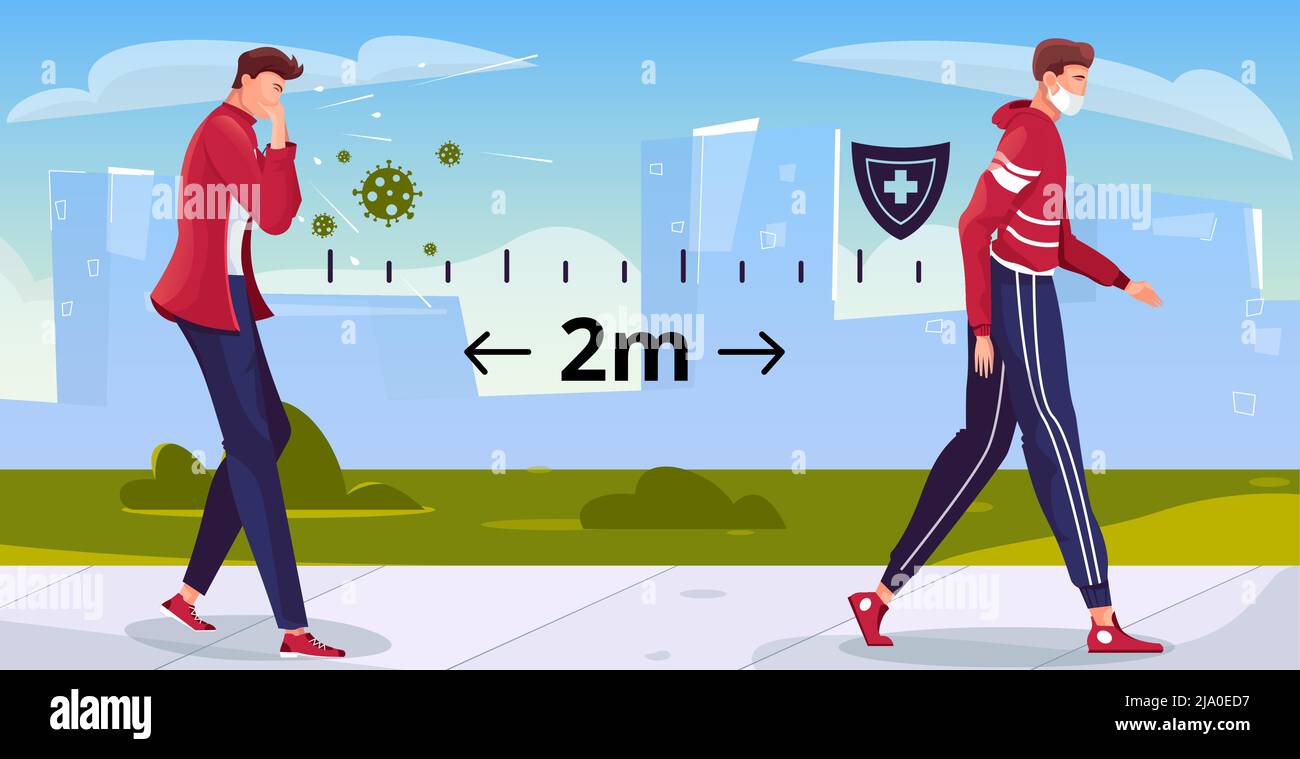 Social distance virus flat composition with outdoor scenery cityscape ...