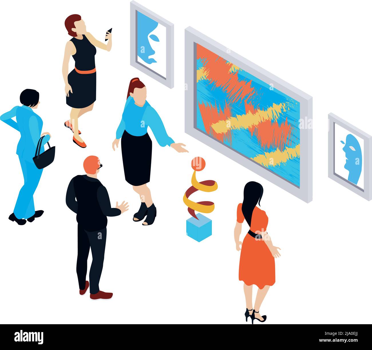 Excursion in picture gallery or museum with female guide and visitors ...