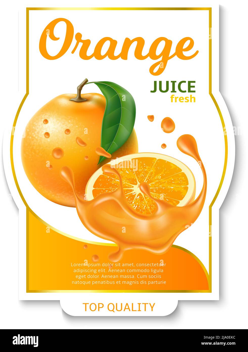 Realistic fruit label. Orange juice sticker design. Fresh beverage ...