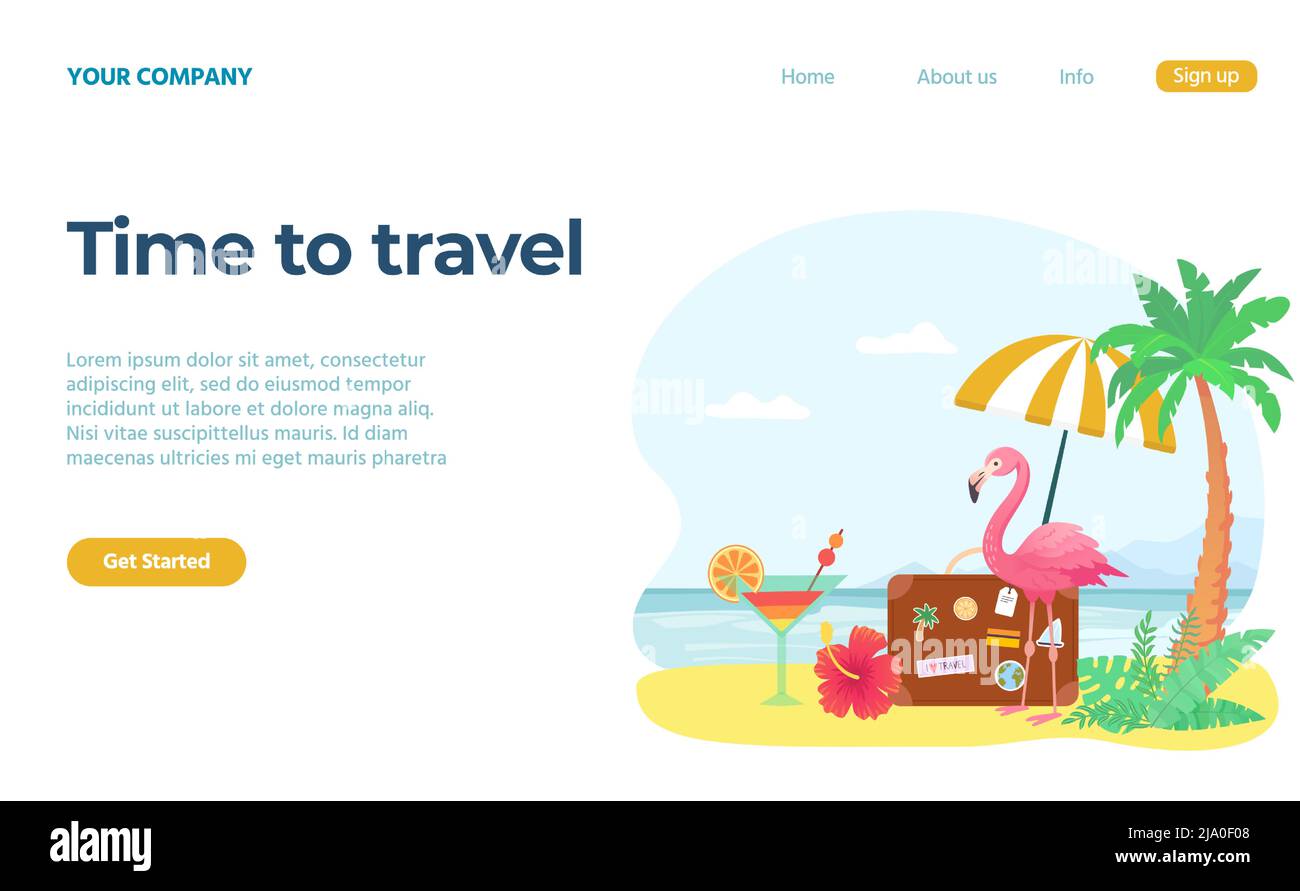 Time to travel concept landing page, sea rest. Vector illustration of ...