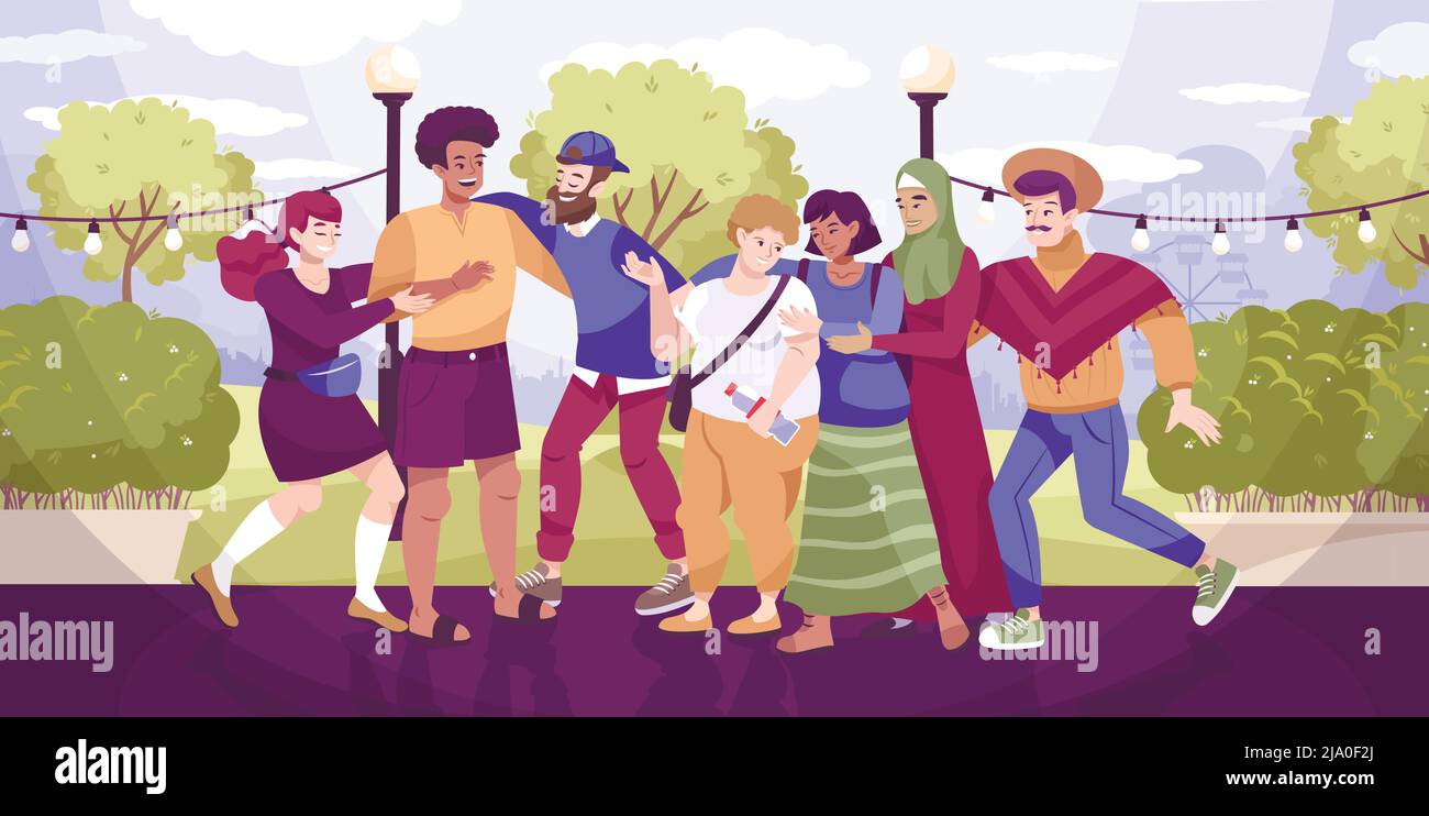 Hug friend composition different types of people love each other are ...