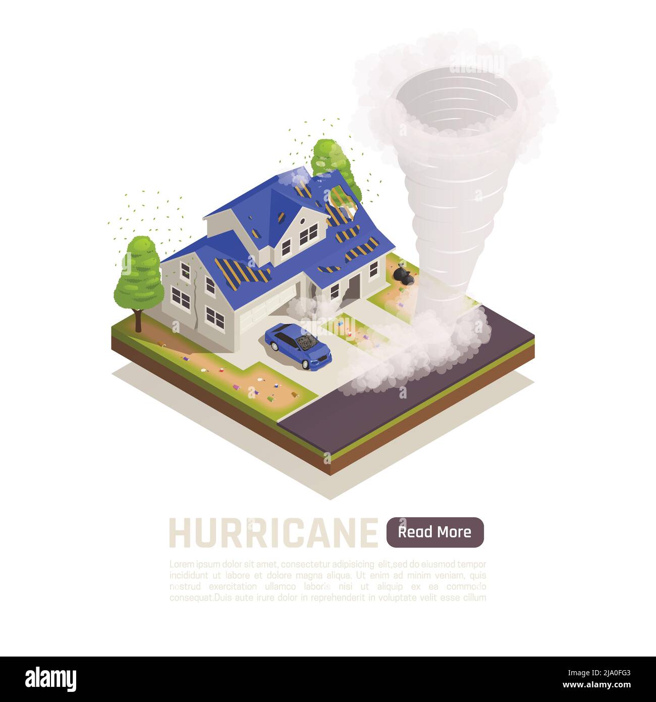 Colored isometric natural disaster composition with hurricane ...