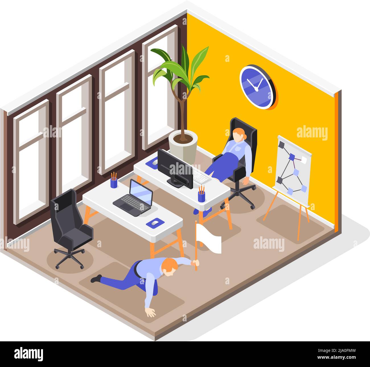 Burnout syndrome isometric composition with tired young woman sleeping ...