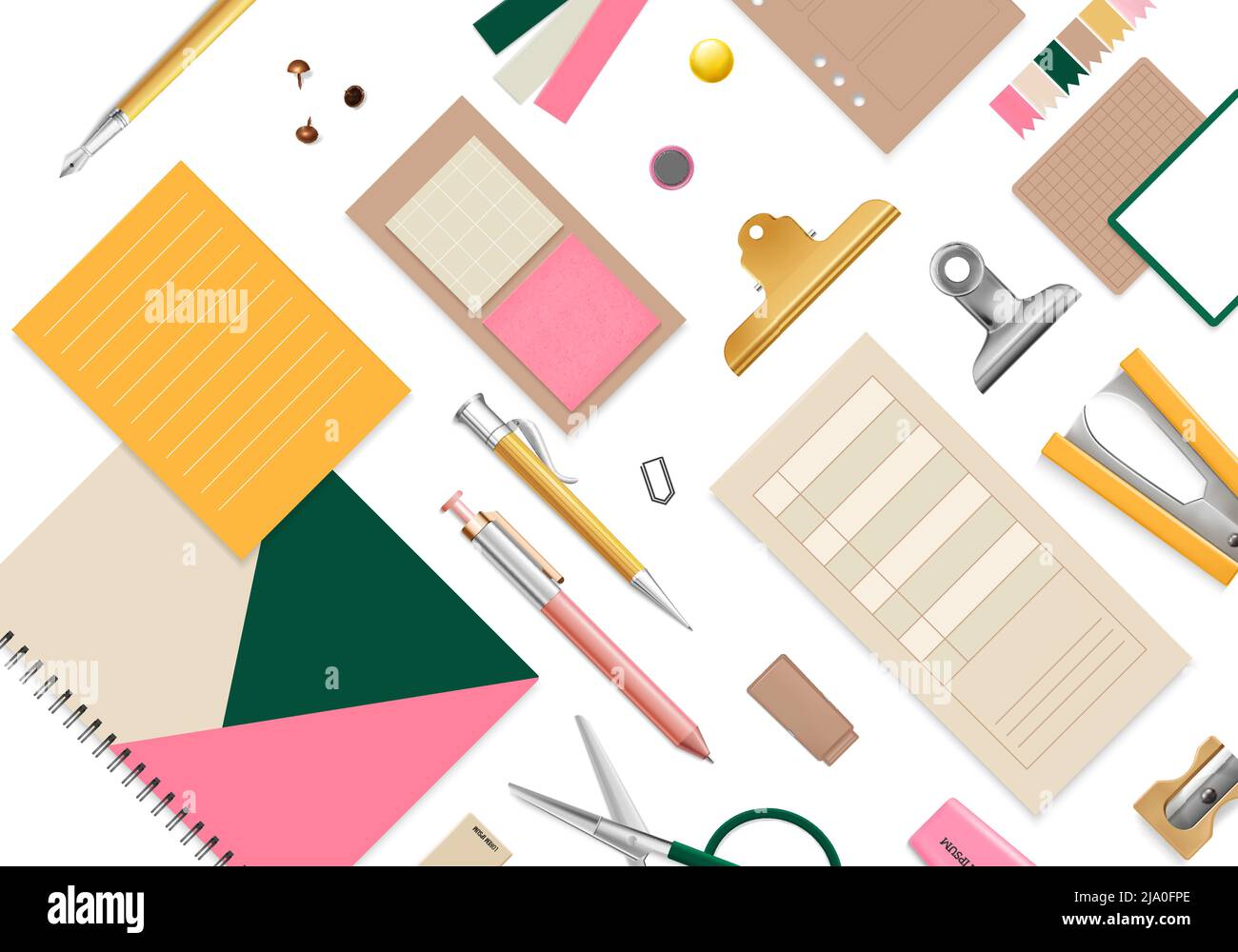 Office items seamless pattern with scissors pencil and pen realistic ...