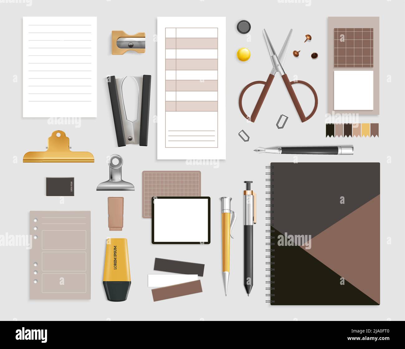 Office items set with scissors and pen realistic isolated vector ...