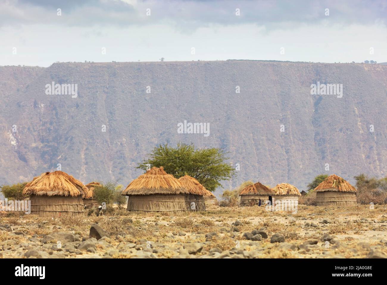 Maasai huts with the Gregory Rift in the background, Arusha Region ...