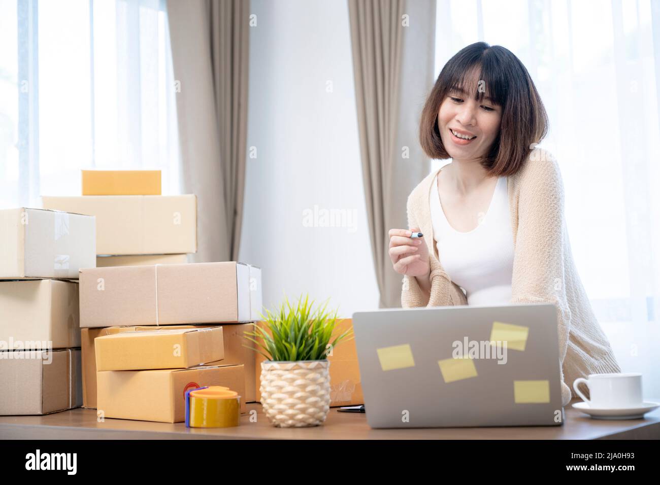 Successful small business owner, Young freelance female merchant ...