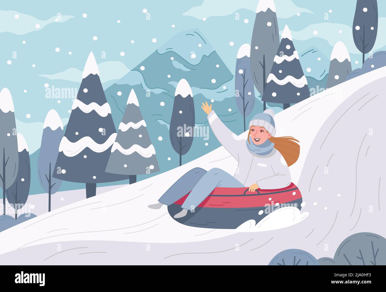 Winter sports leisure activity cartoon composition with female ...