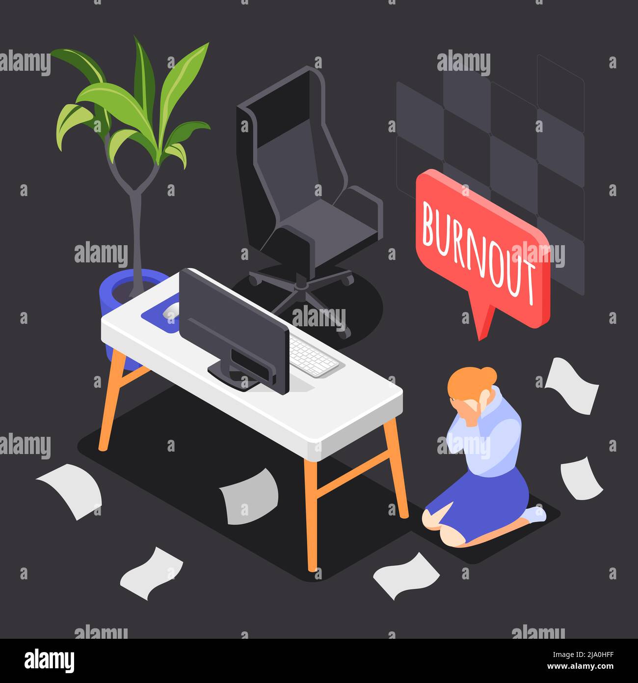 Burn-out syndrome isometric background with overwork and overtime ...