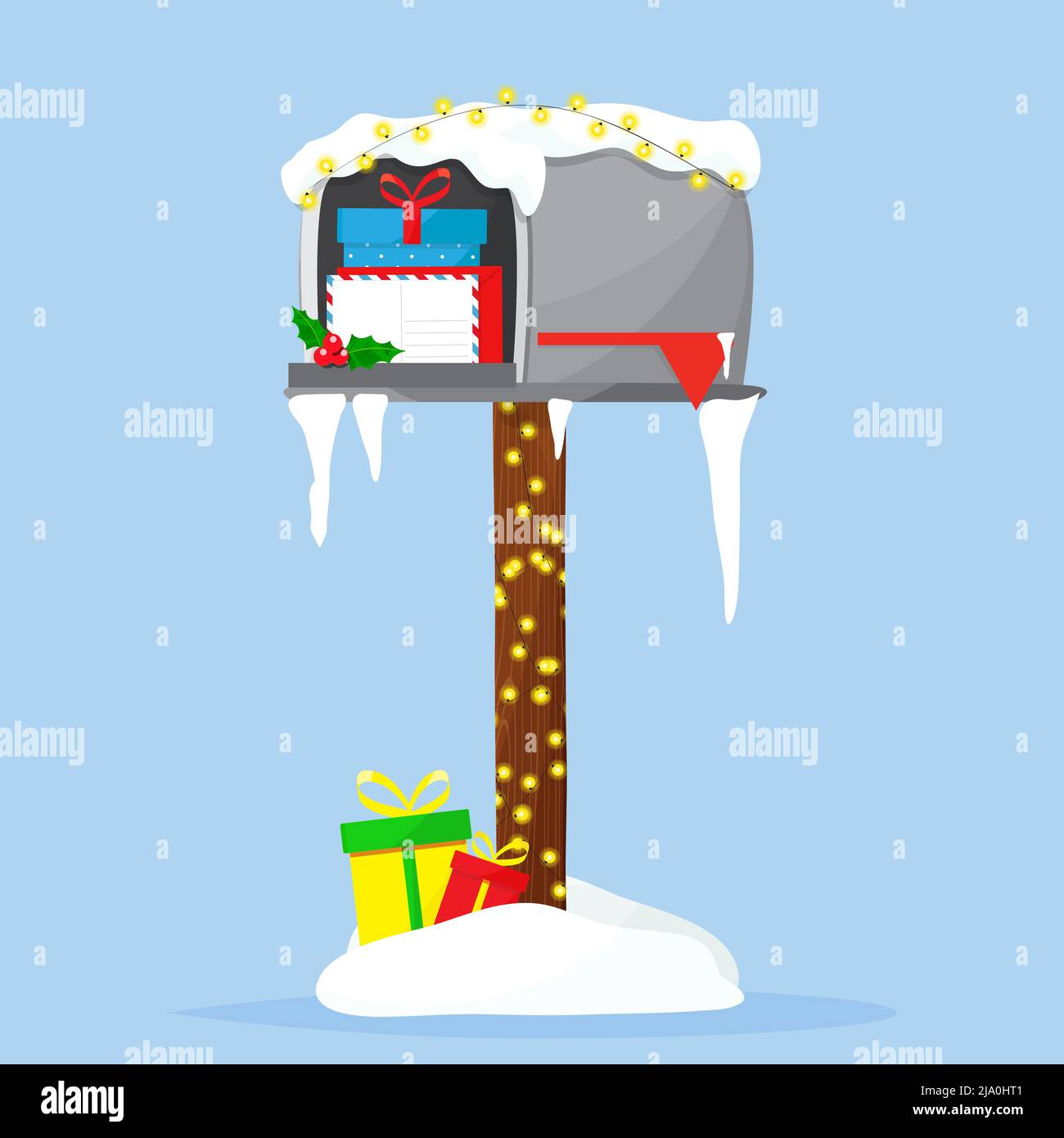 Christmas mail box with letters and gift boxes. Vector illustration ...
