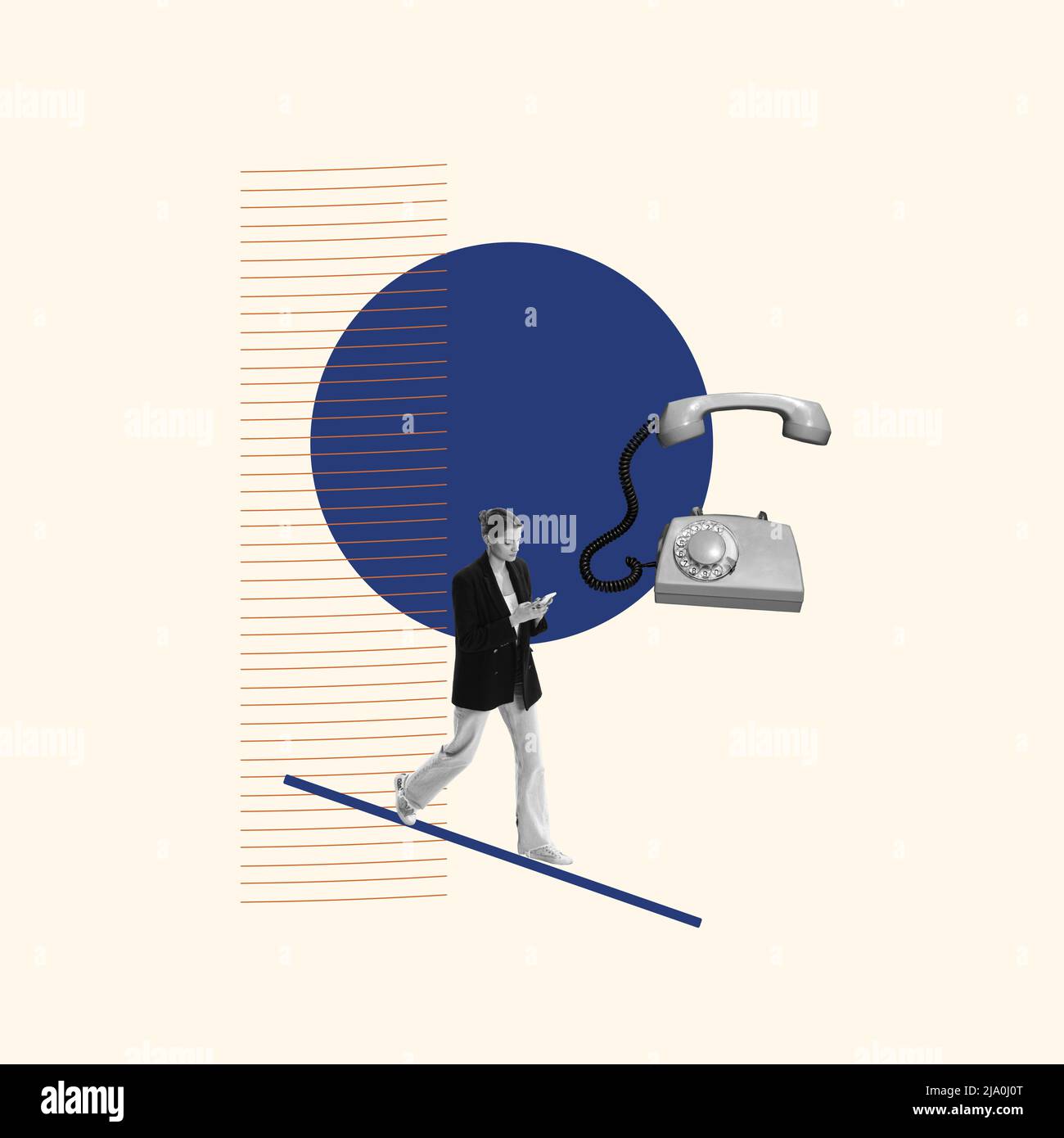 Contemporary art collage. Busy woman, employee working on her way ...
