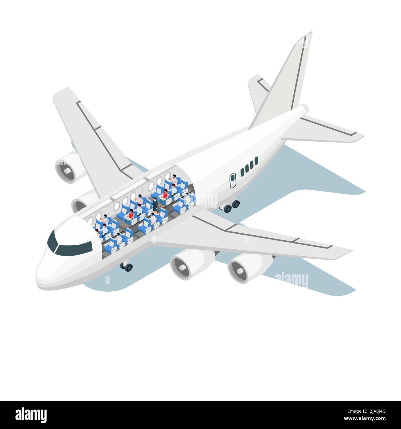 Airplane scheme isometric composition with isolated image of jet wit ...