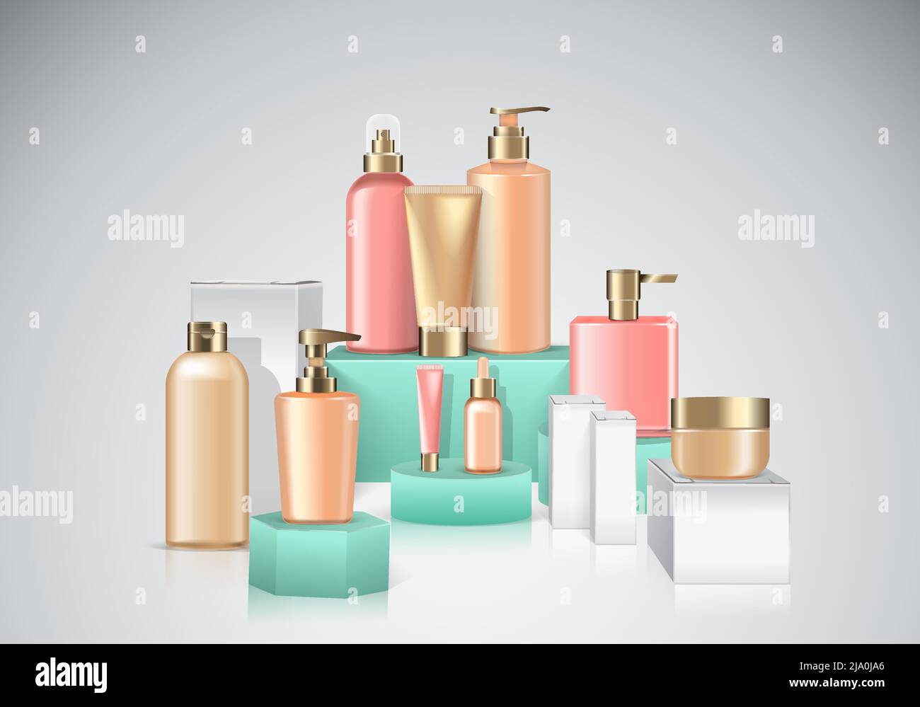 Cosmetics package with boxes realistic composition with colorful ...