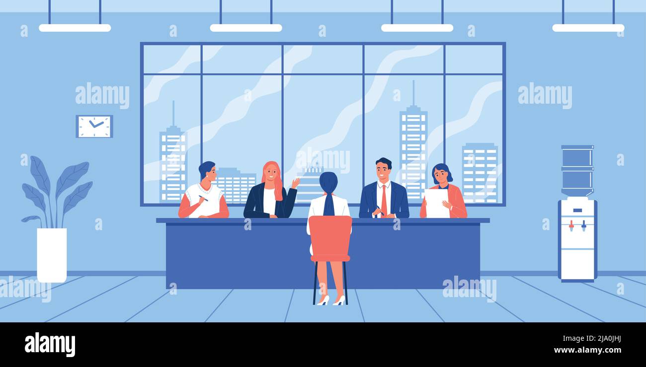 Job search composition with indoor scenery and character of female ...