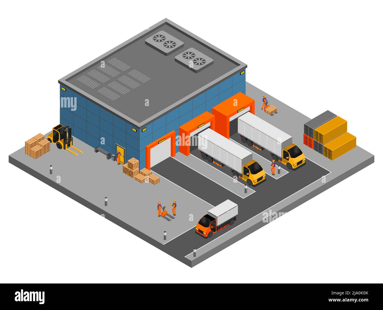 Warehouse isometric composition with view of building and gates with ...