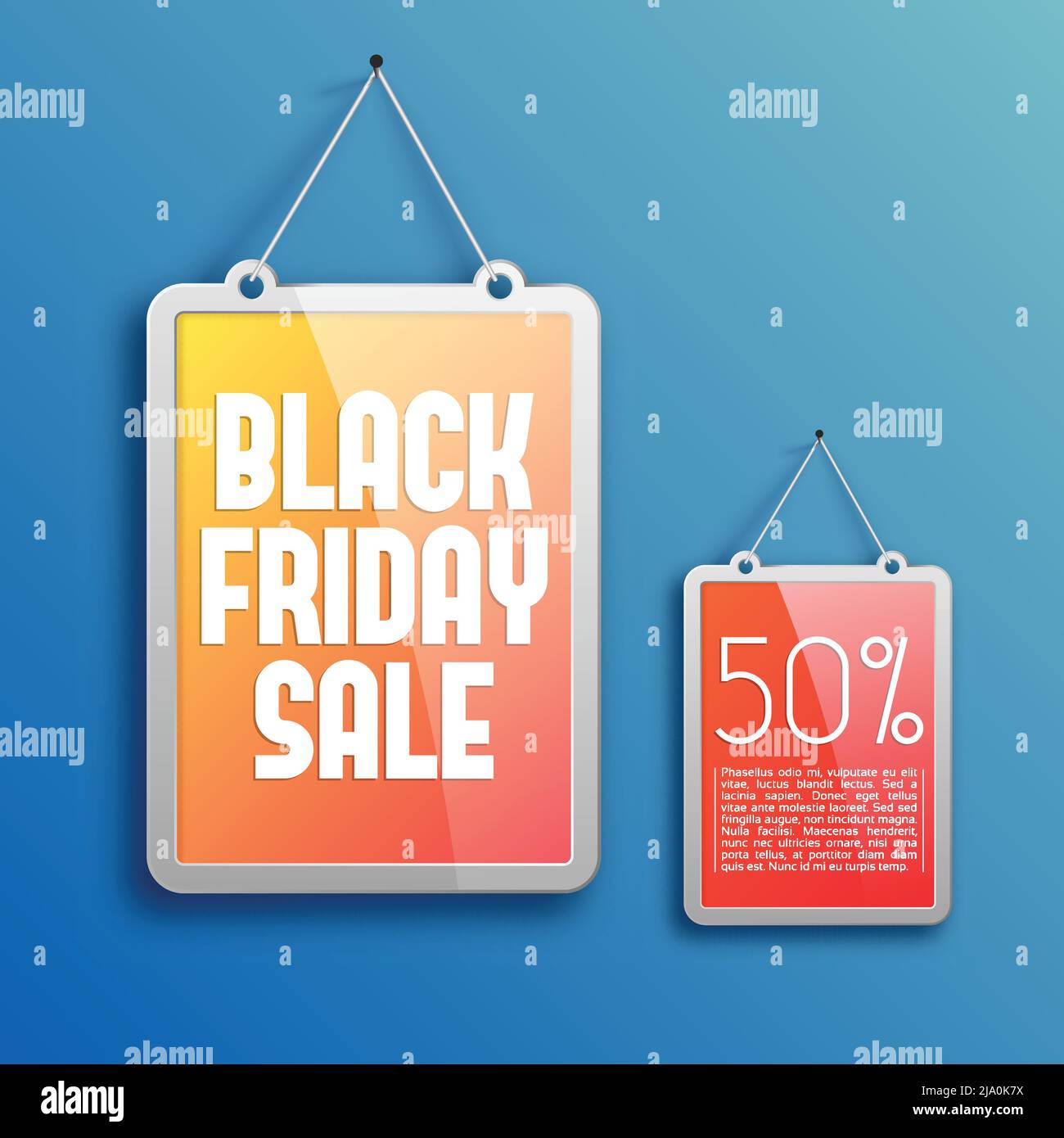 Advertising signs design concept with inscription and text on hanging ...