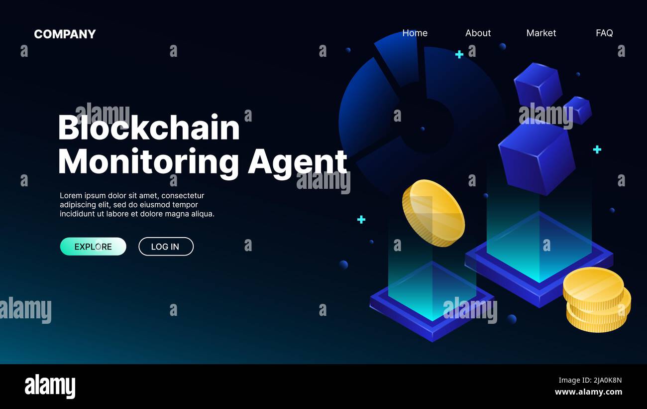 Blockchain Monitoring Agent. Isometric Web Banner. Vector illustration ...