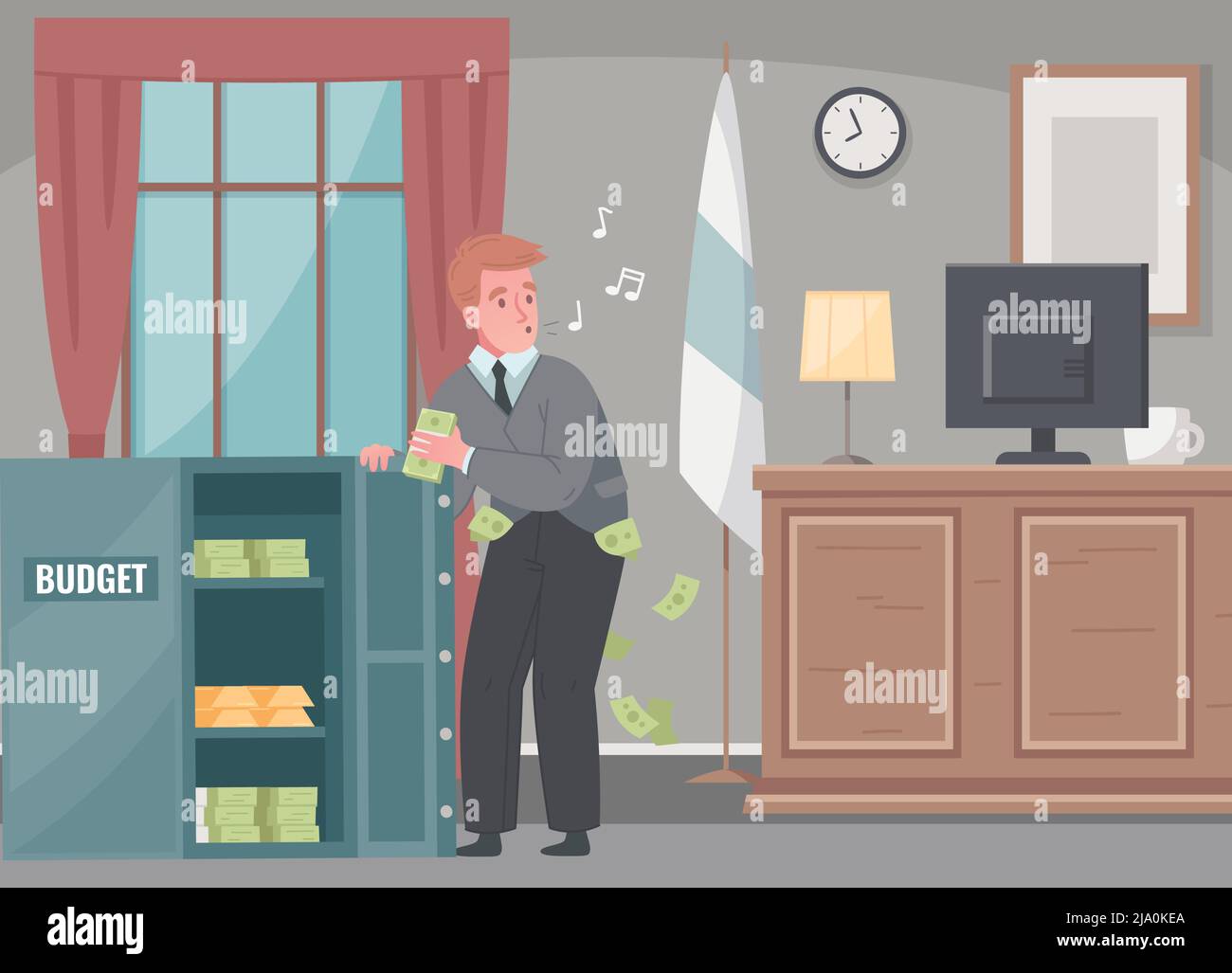 Fraud corruption crime budget money laundering cartoon composition with ...