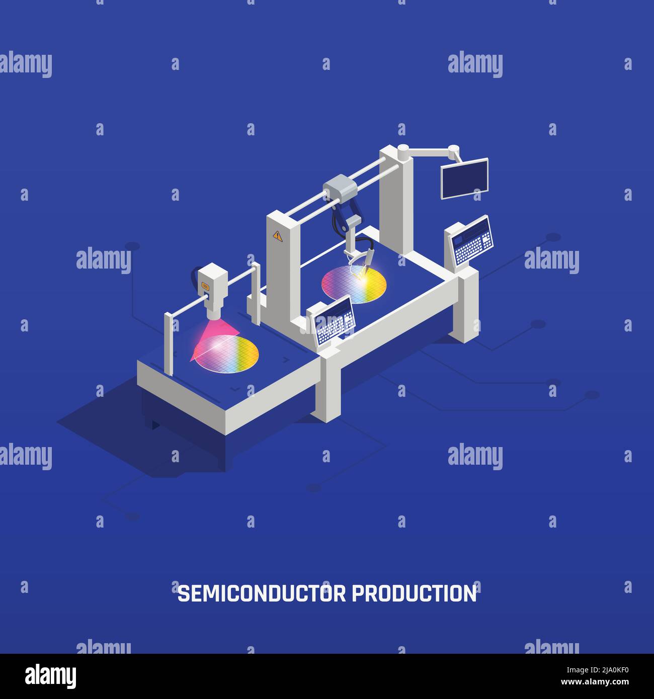 Semiconductor chip production isometric composition with text and image ...
