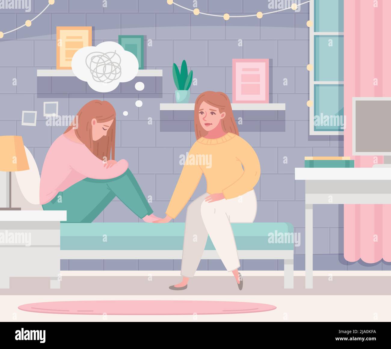 Empathy characters cartoon composition with home interior and character ...