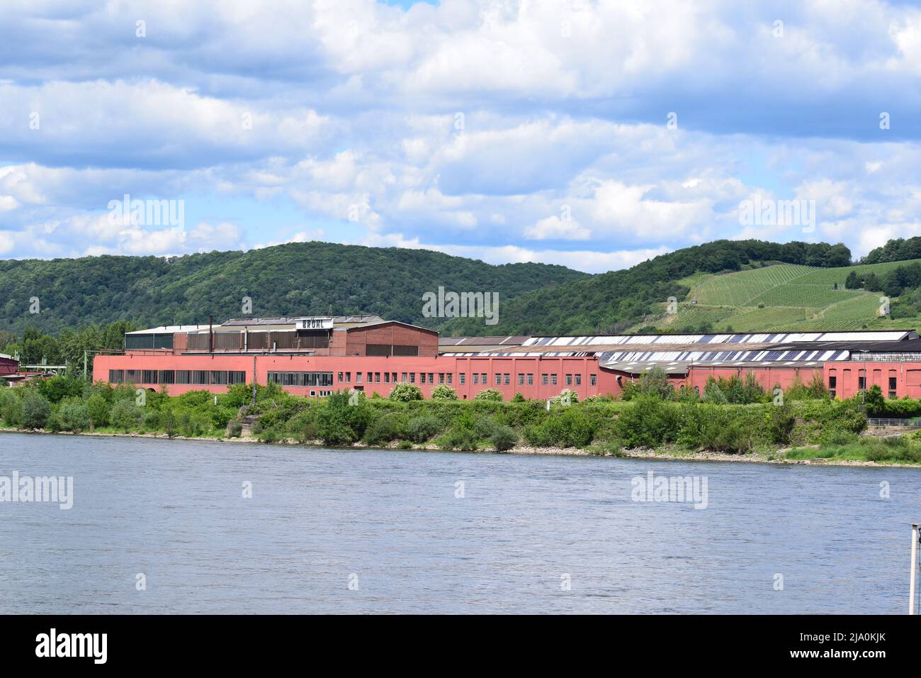 red old factory building at the Rhine Stock Photo - Alamy