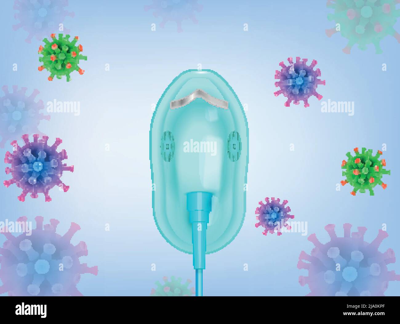 Oxygen mask covid realistic composition with images of colorful ...