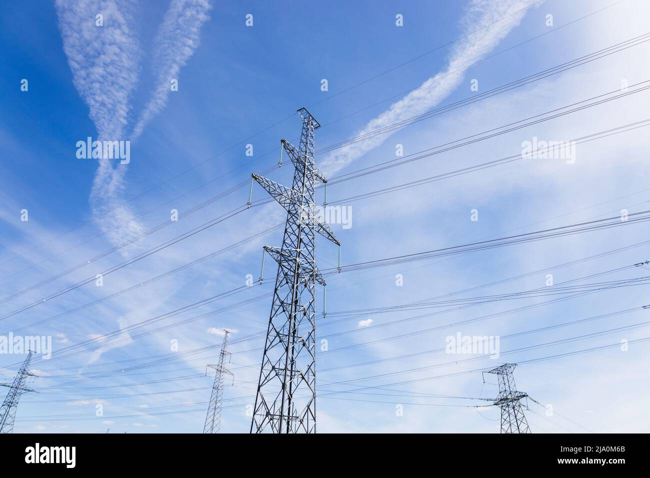 High voltage pole or High voltage electricity tower and transmission ...