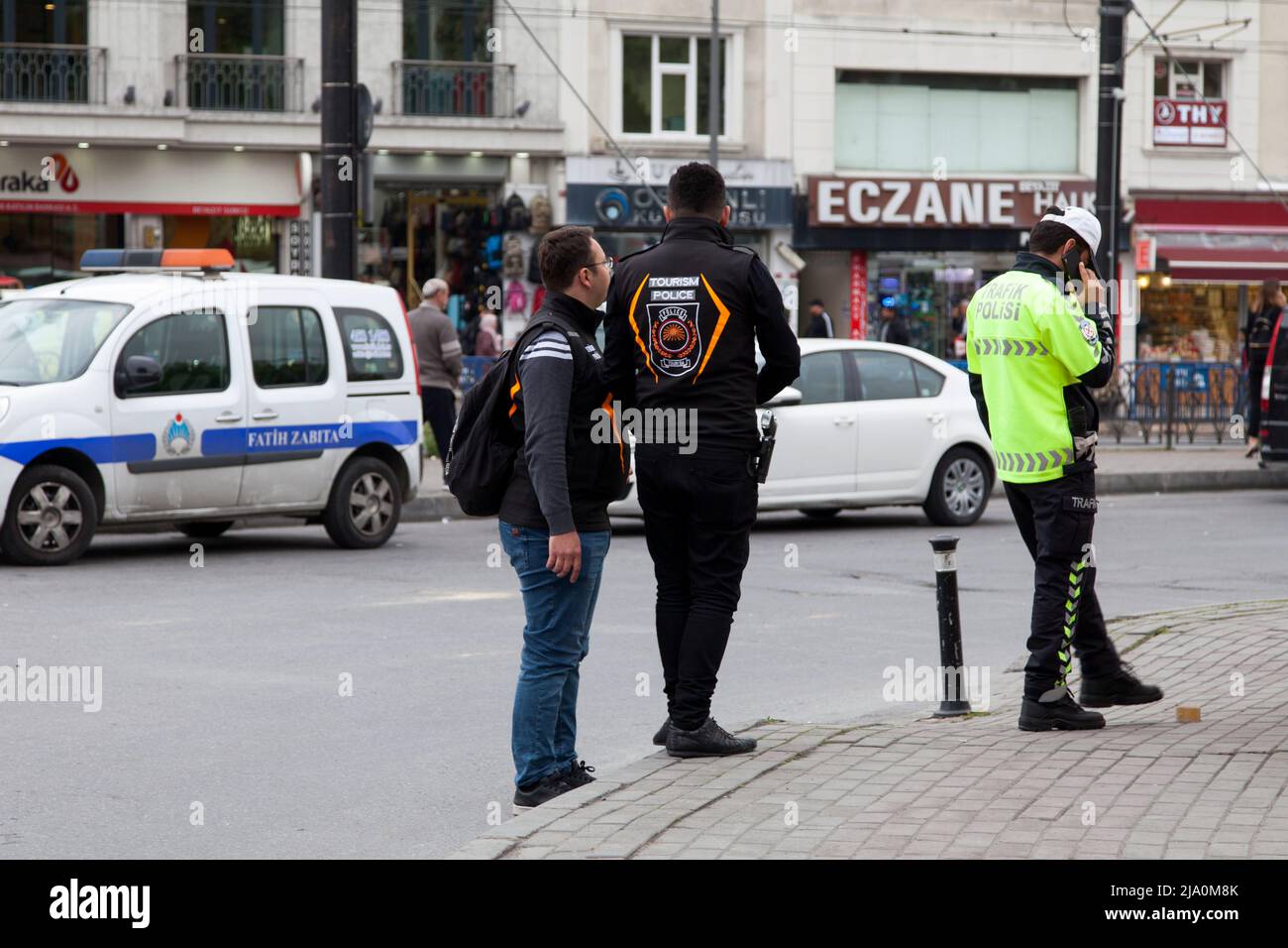 Istanbul, Turkey - May 09 2019: Two Tourism police officers next to a ...
