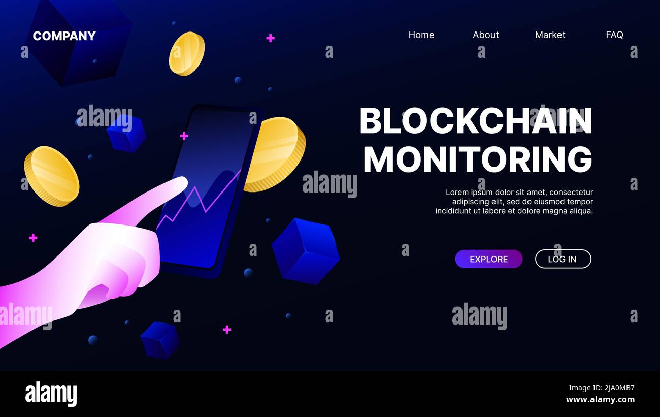 Blockchain Monitoring. Abstract Landing Page for Website. Vector ...