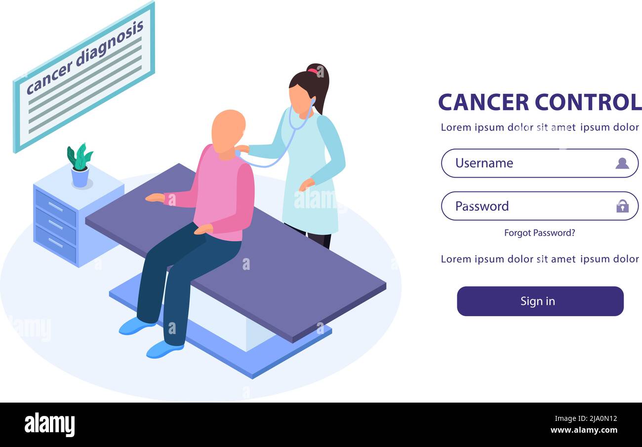 Cancer control sign in web page isometric background with doctor ...