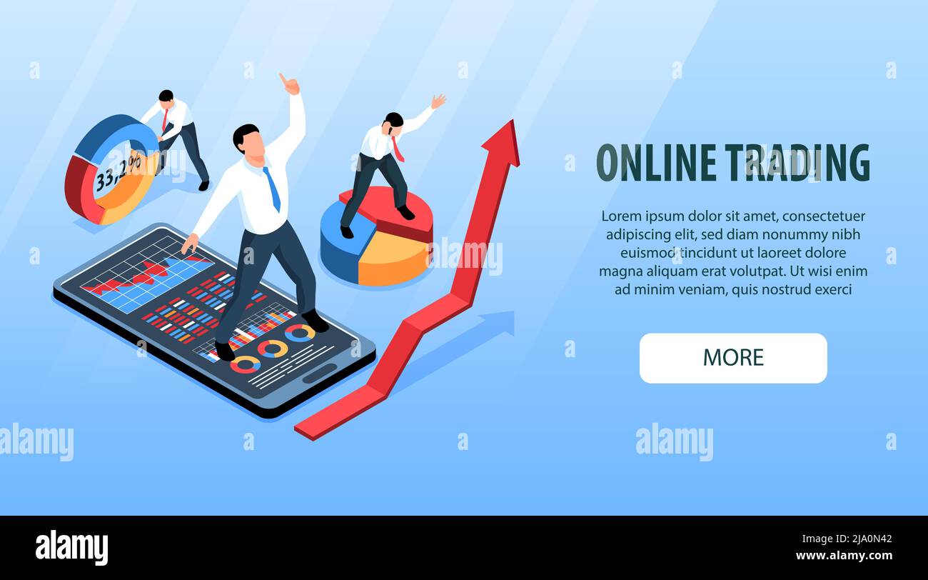 Isometric stock market exchange trading horizontal banner with ...
