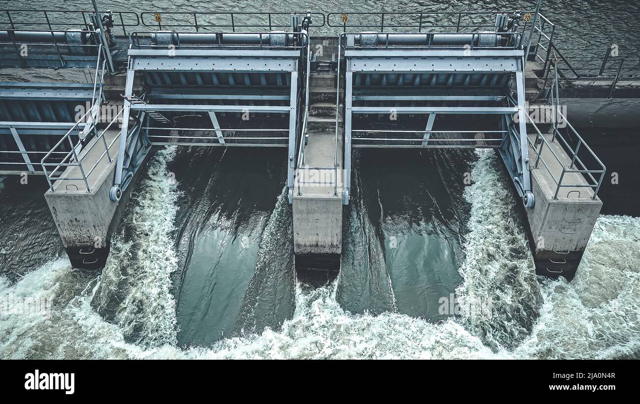 A black and white with a small amount of color coming through. A view ...