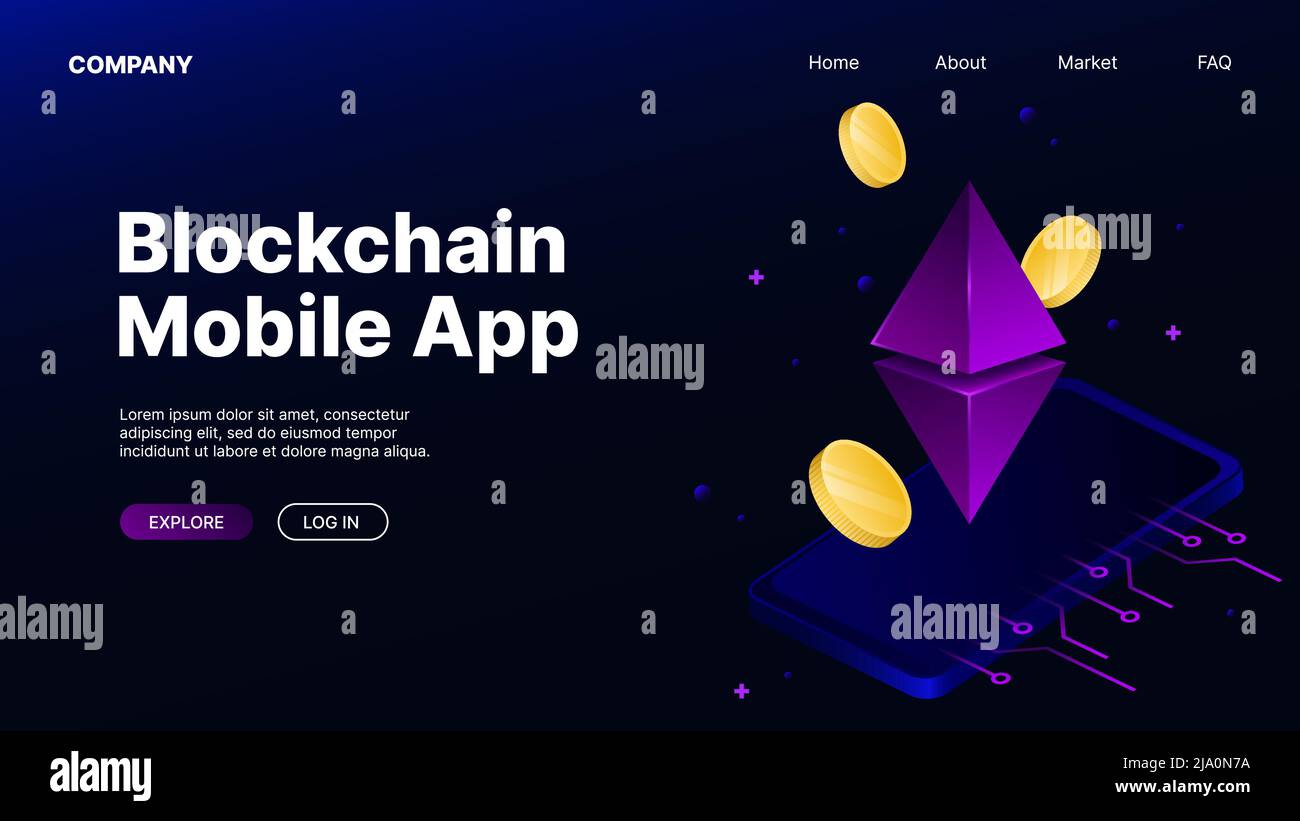 Blockchain Mobile App Advertising. Website Landing Page. Vector ...