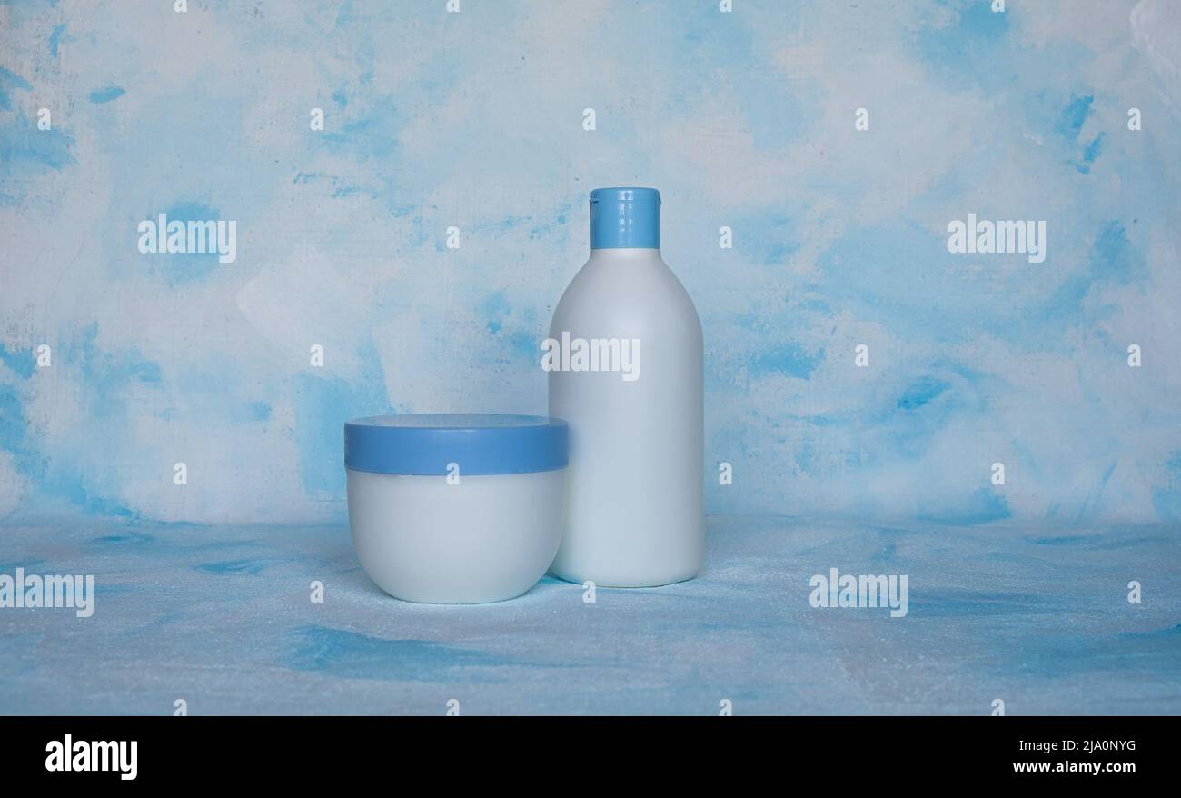 Bottles for cosmetic products without a label. Facial skin care concept ...