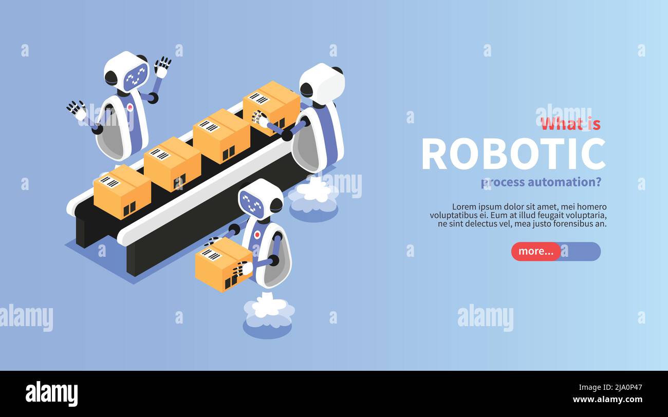 Robotic process isometric poster with industrial conveyor symbols ...