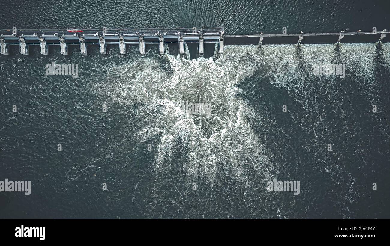 A black and white with a small amount of color coming through. A view ...