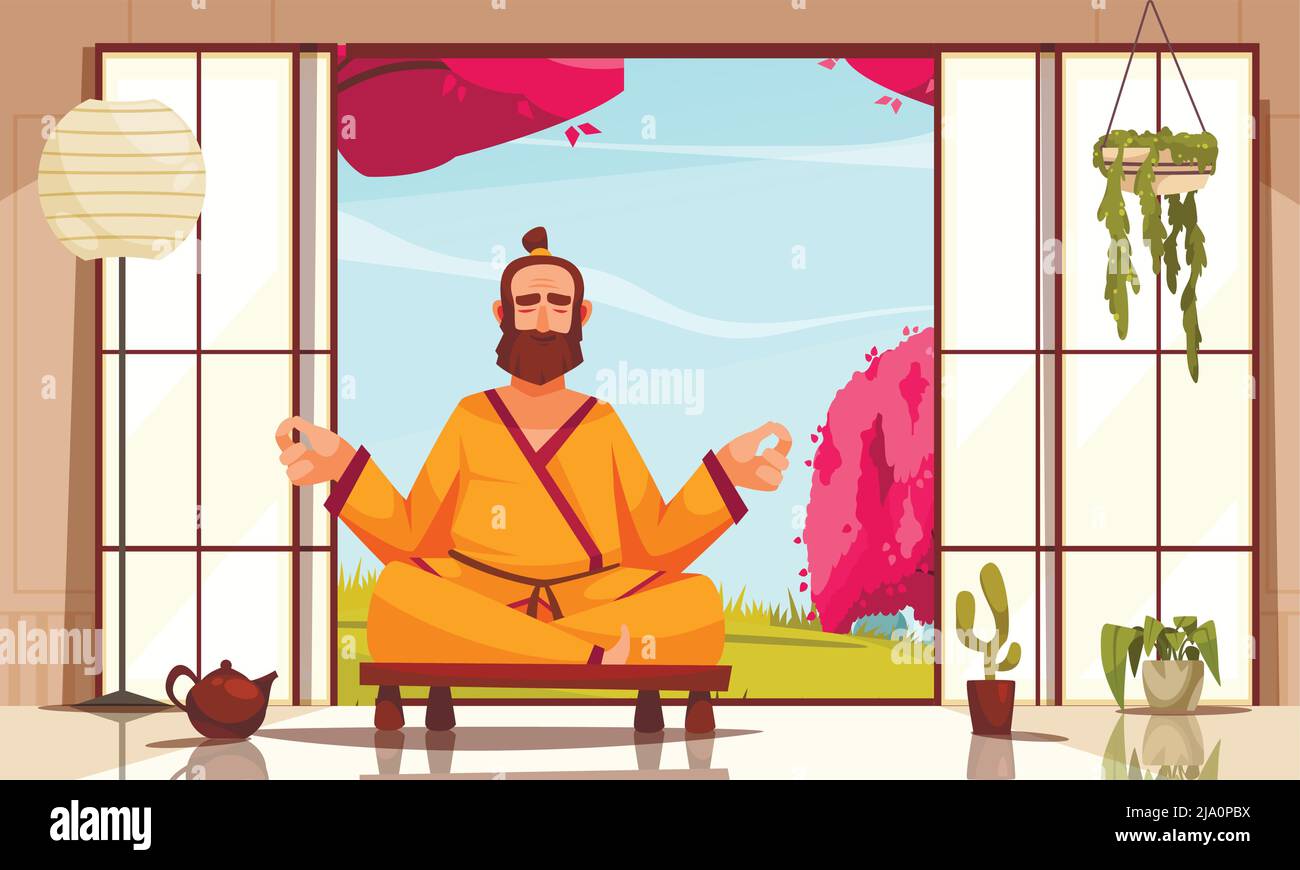 Restorative yoga with therapeutic brew in teapot cartoon composition ...