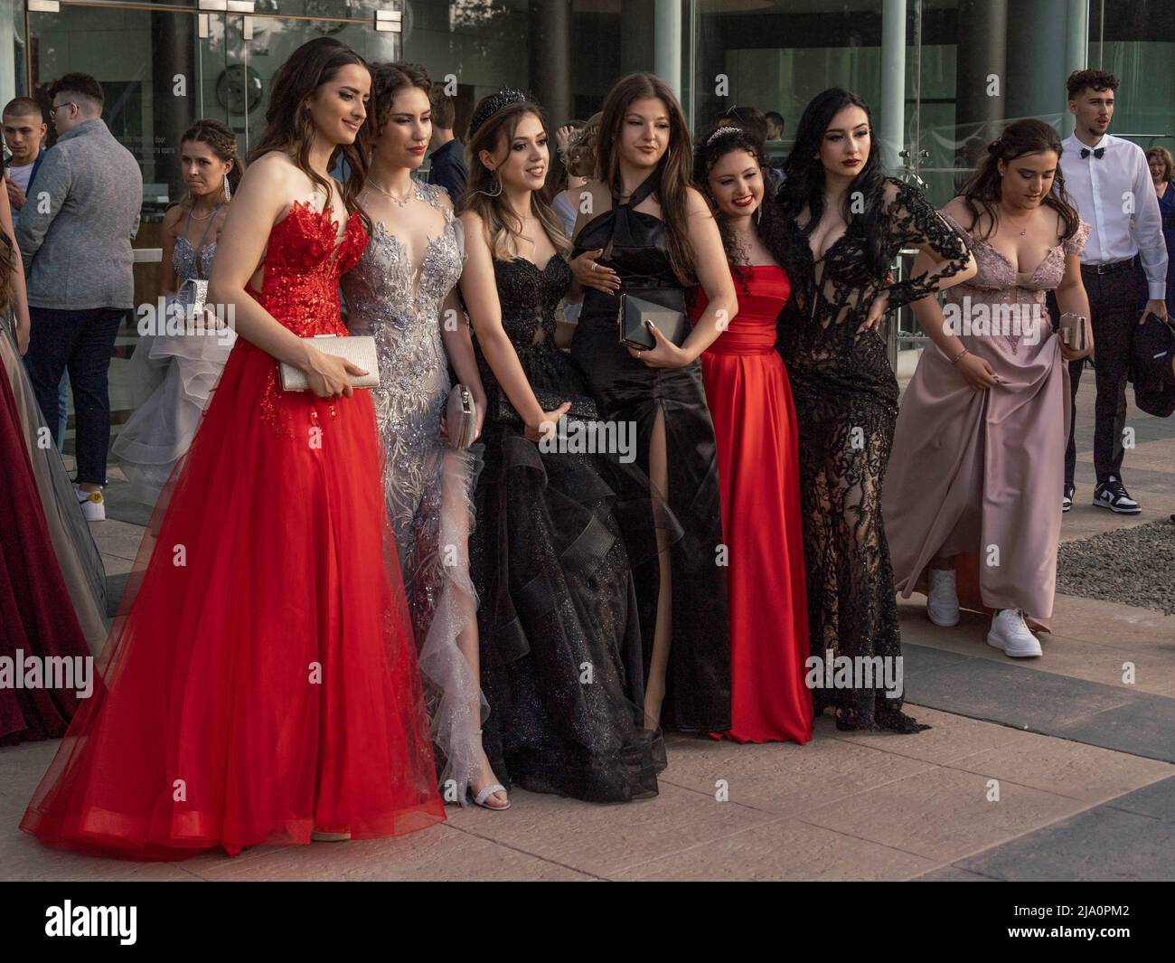Sofia, Bulgaria - 24.05.2022, A group of girls in fancy dresses are ...