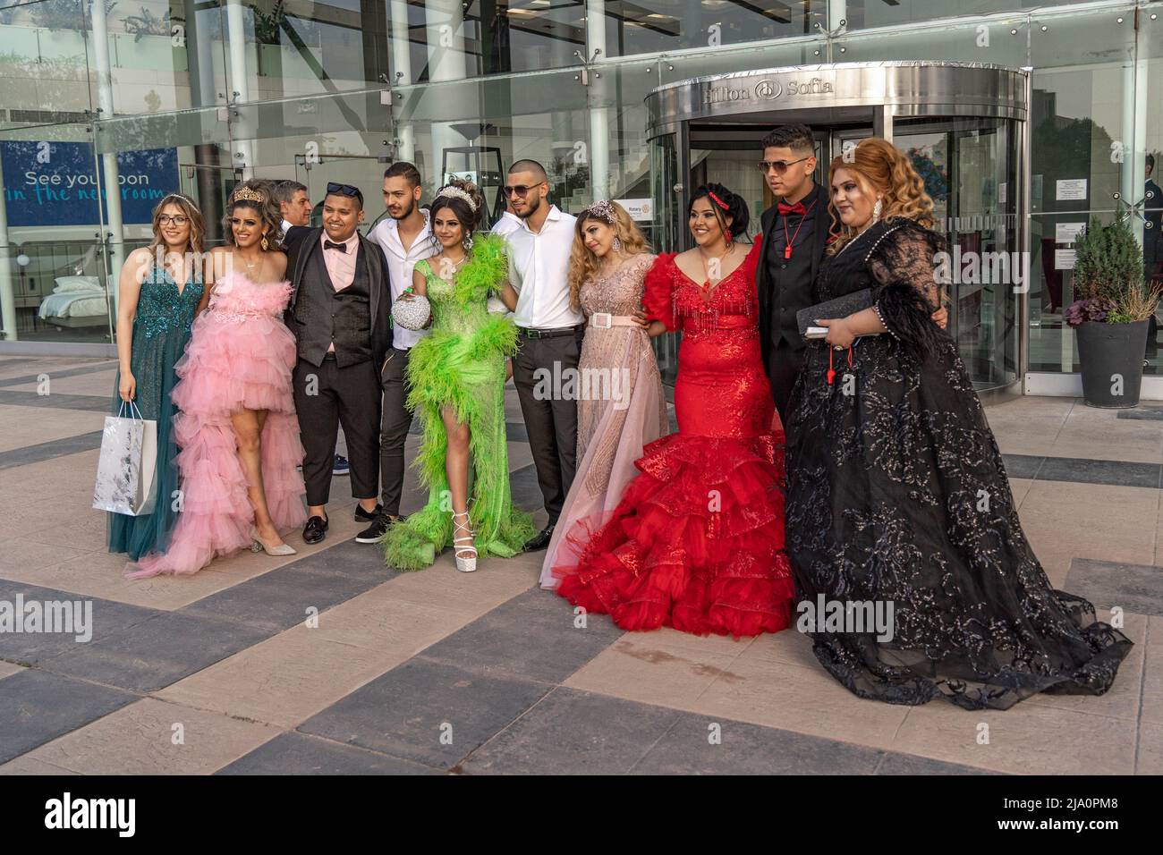 Sofia, Bulgaria - 24.05.2022, A group of students in fancy dresses are ...