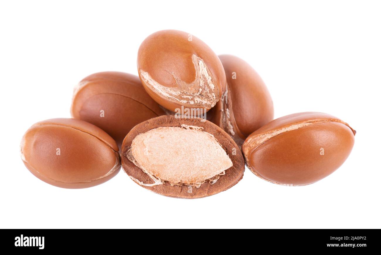 Argan seeds isolated on white background. Natural argan nuts from ...