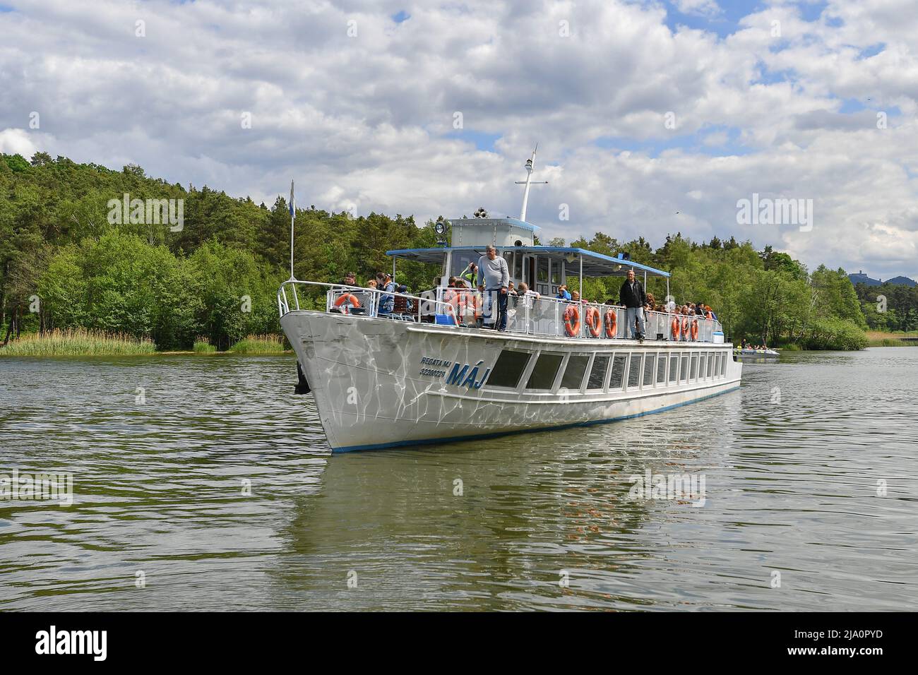 Cruise of the boat Maj on Lake Macha (Machovo jezero) in Doksy, Czech ...